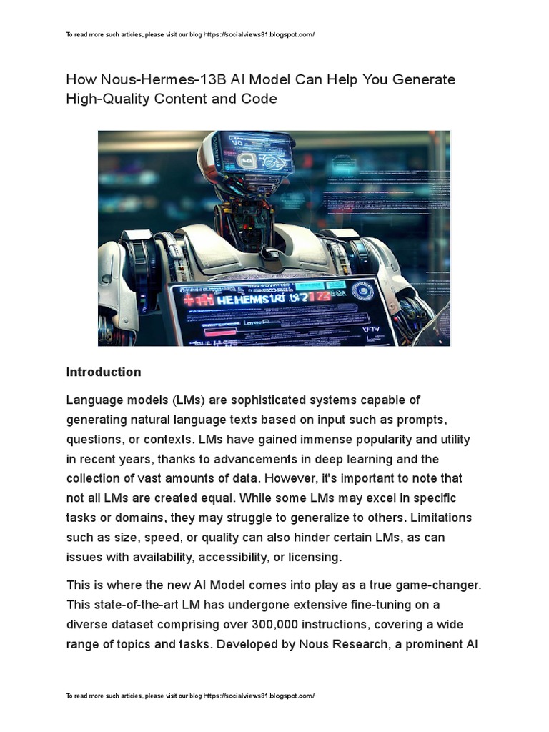 How Nous-Hermes-13B AI Model Can Help You Generate High Quality Content and Code | PDF