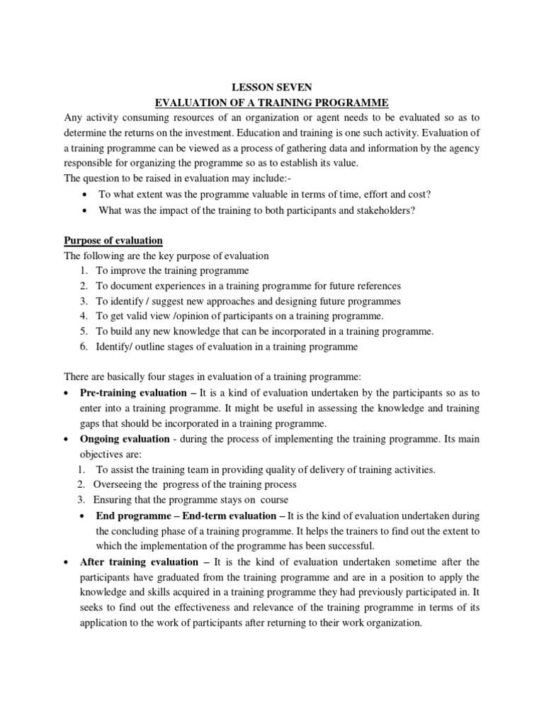 Evaluation of A Training Programme | PDF | Evaluation | Business