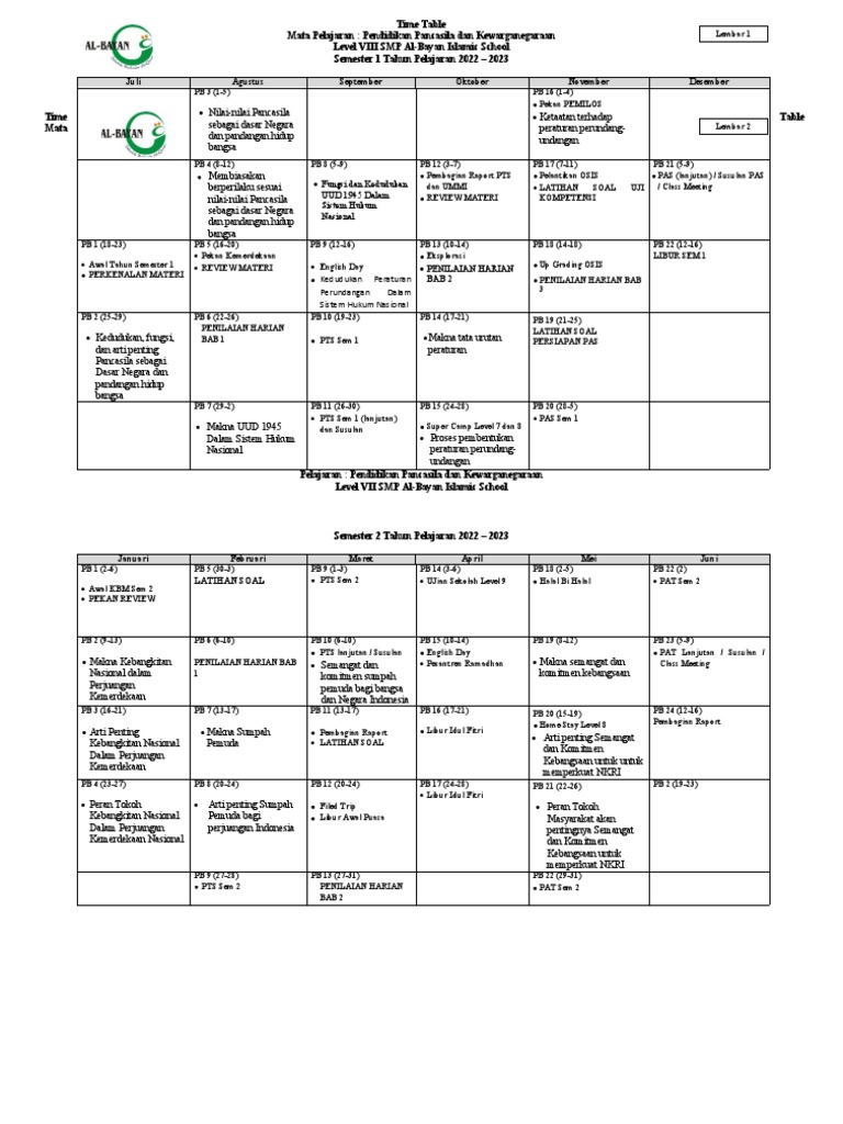 Jadwal PPKn SMP Al-Bayan | PDF