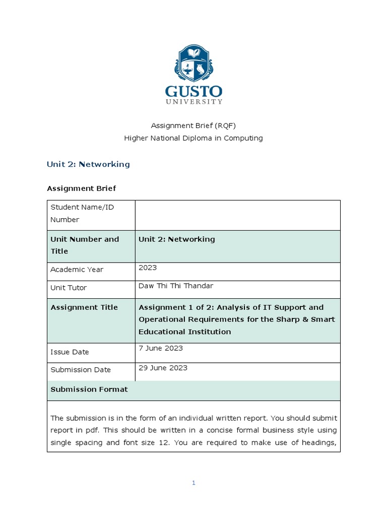 HND - 50 Unit-2 Networking Assignment 1 Brief-3 | PDF | Computer Network | Service Industries