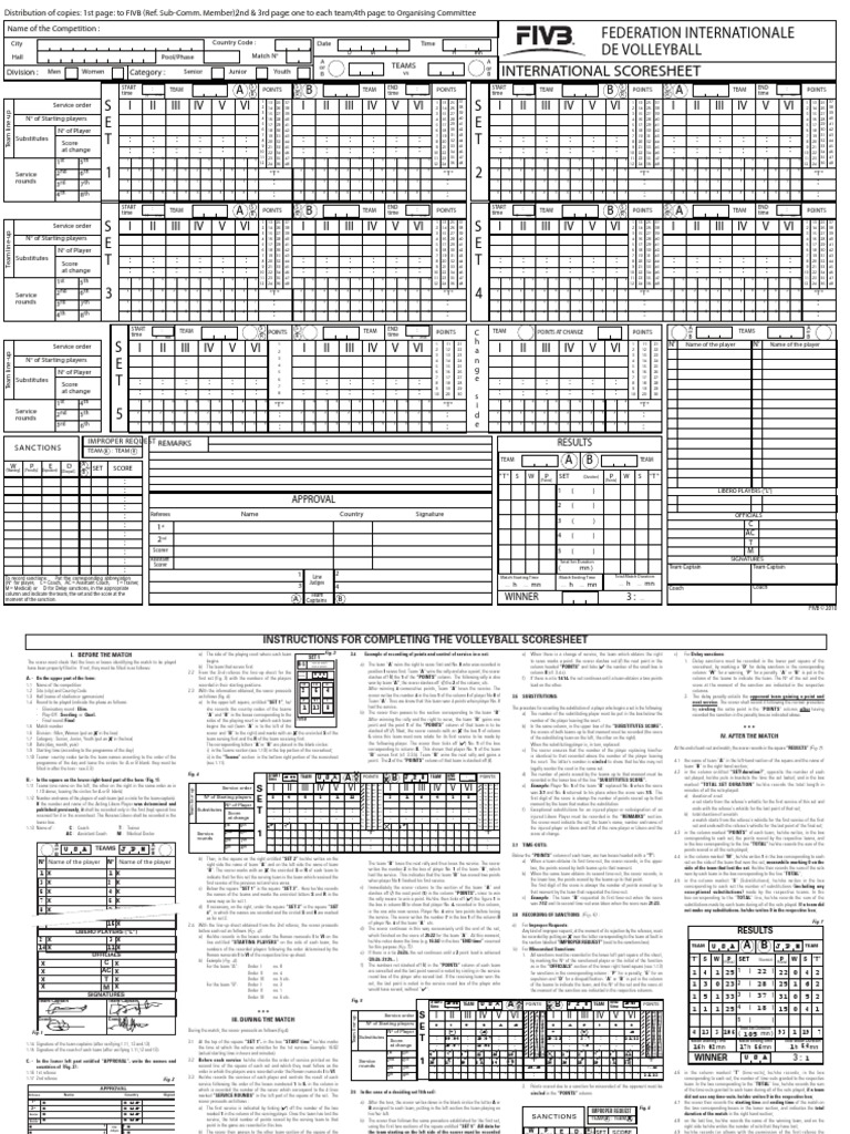 FIVB Volleyball Scoresheet Instructions | PDF | Referee | Leisure