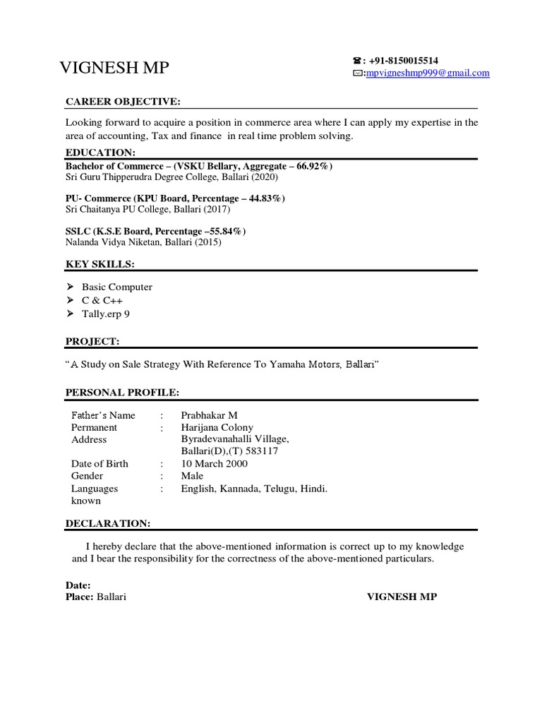 Vignesh Resume 123 - MP VIGNESH | PDF