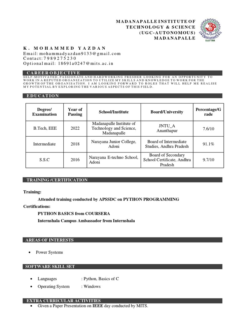 Yazdan - Resume (1) - S Mohammed Shoyab | PDF | Linguistics | Languages Of India