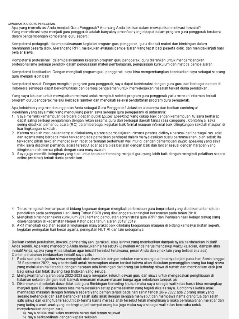 Jawaban Esai Guru Penggerak | PDF