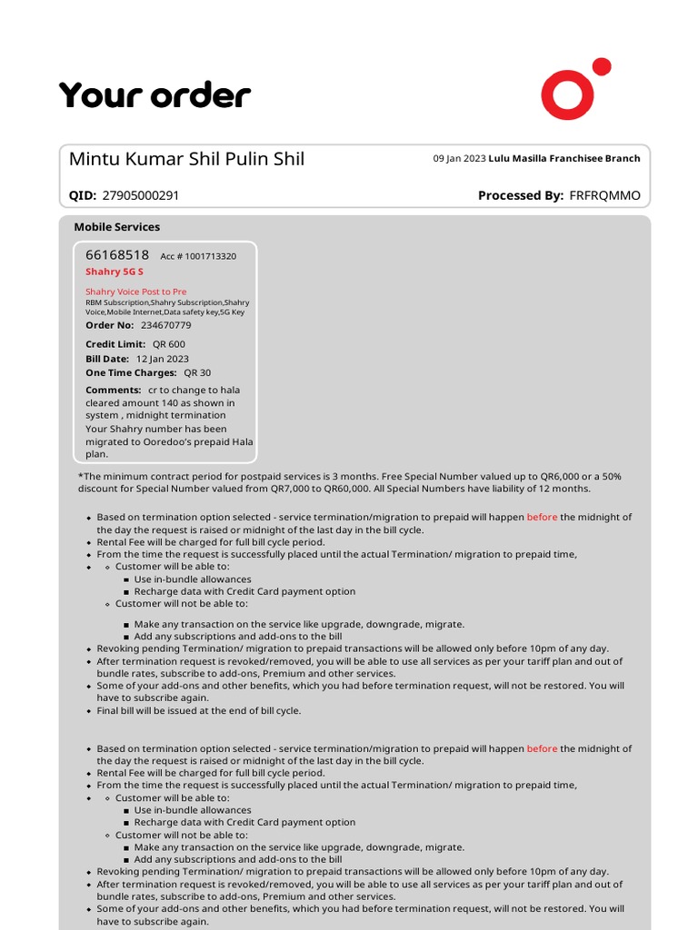 Your Order Your Order: Mintu Kumar Shil Pulin Shil | PDF