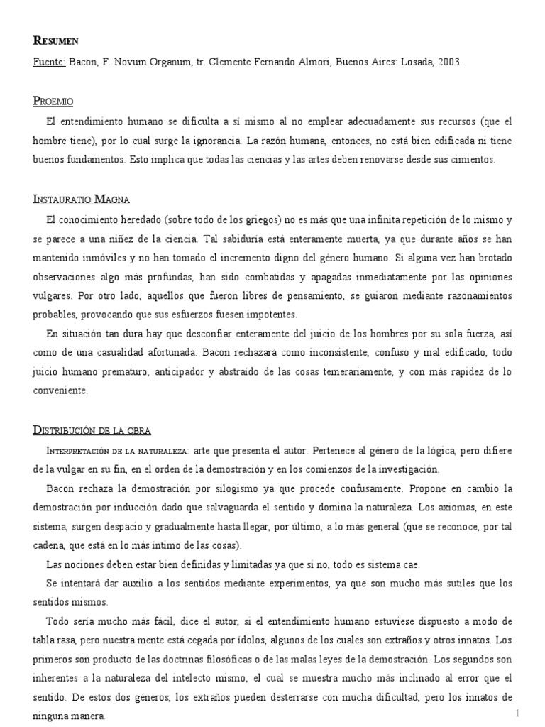 Bacon y el método inductivo para interpretar la naturaleza | PDF ...