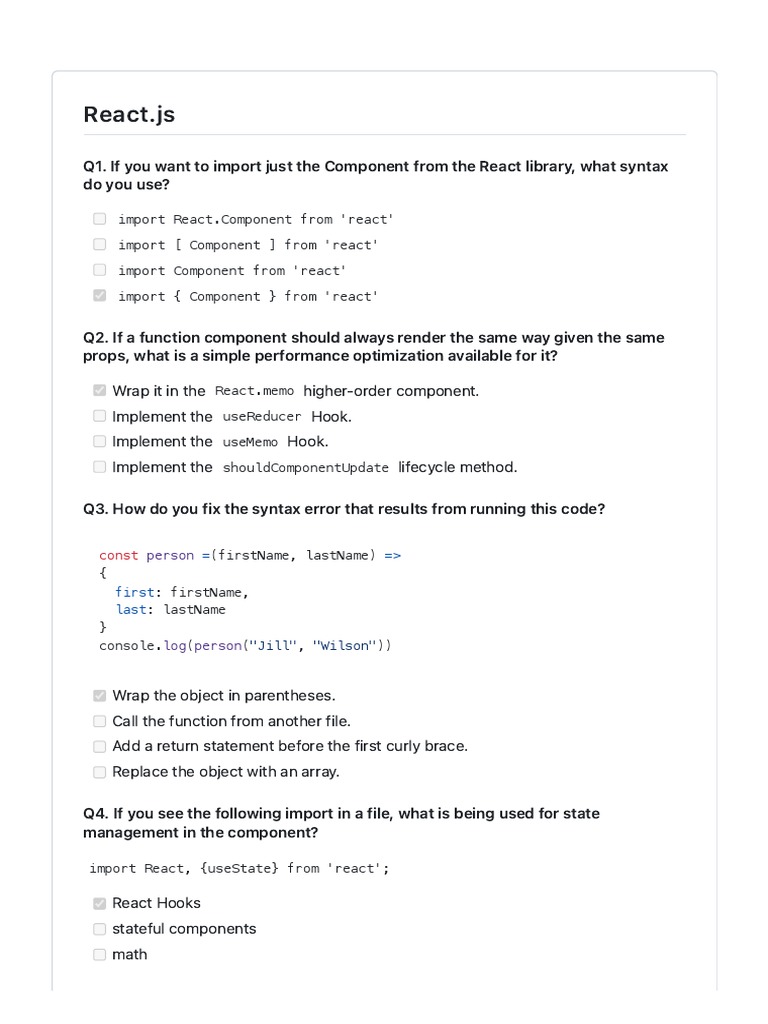 Reactjs QB | PDF | Java Script | Information Technology Management