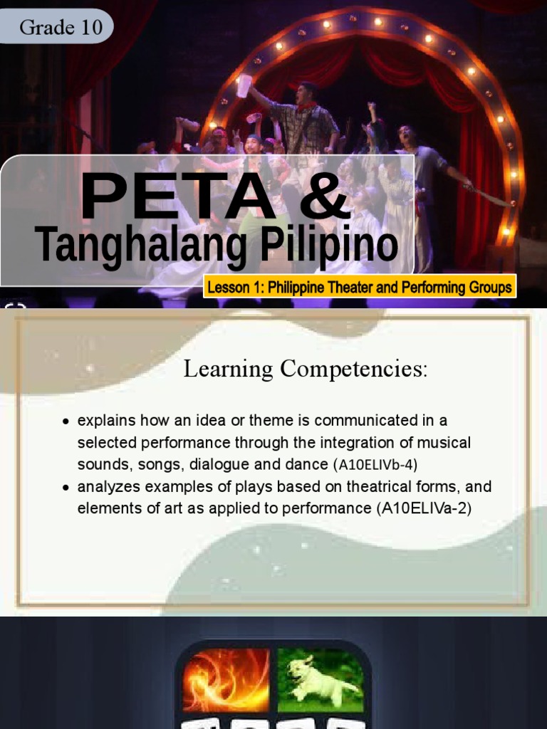 Q4 PPT Arts10 - Lesson 1 PETA - Tanghalang Pilipino | PDF | Theatre