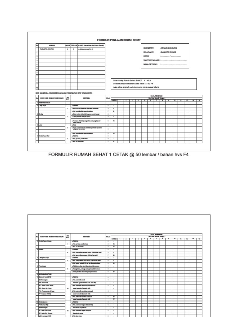 Formulir Rumah Sehat | PDF