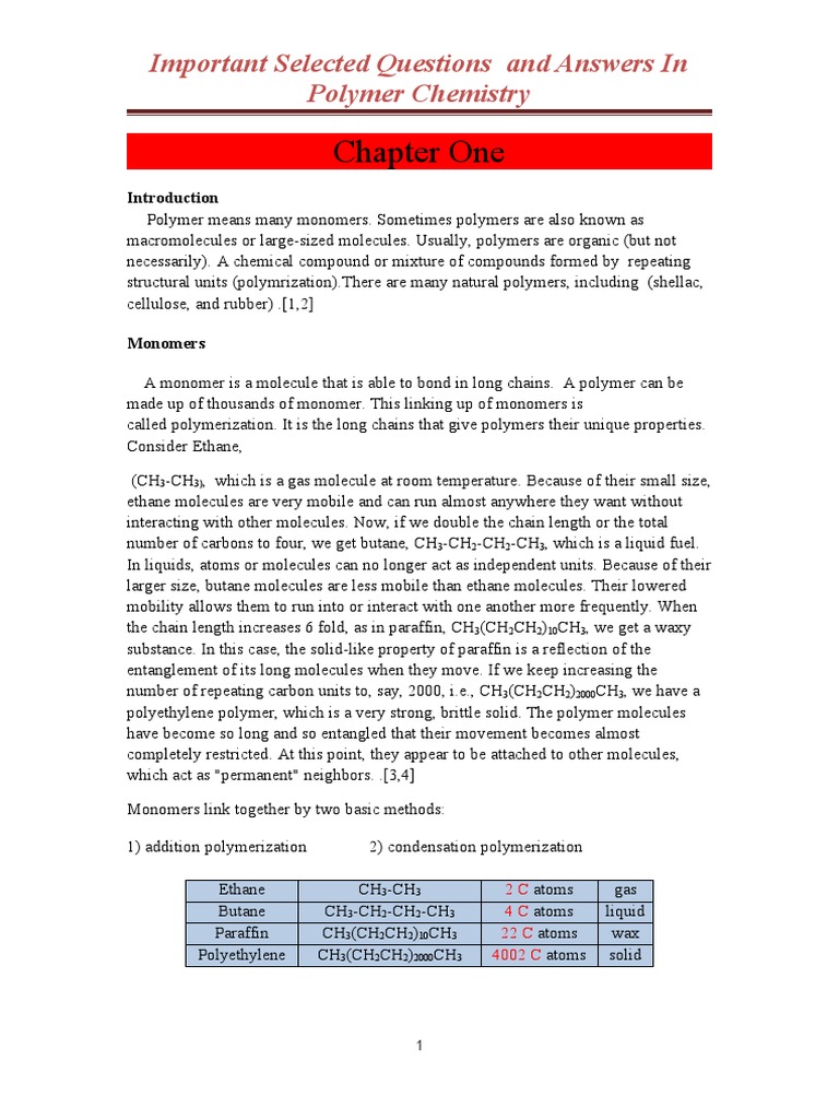 Important Selected Questions and Answers in Polymer Chemistry | PDF ...