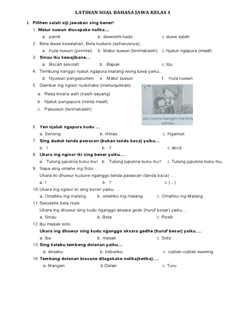 Latihan Soal B Jawa Kelas 1 Pat | PDF