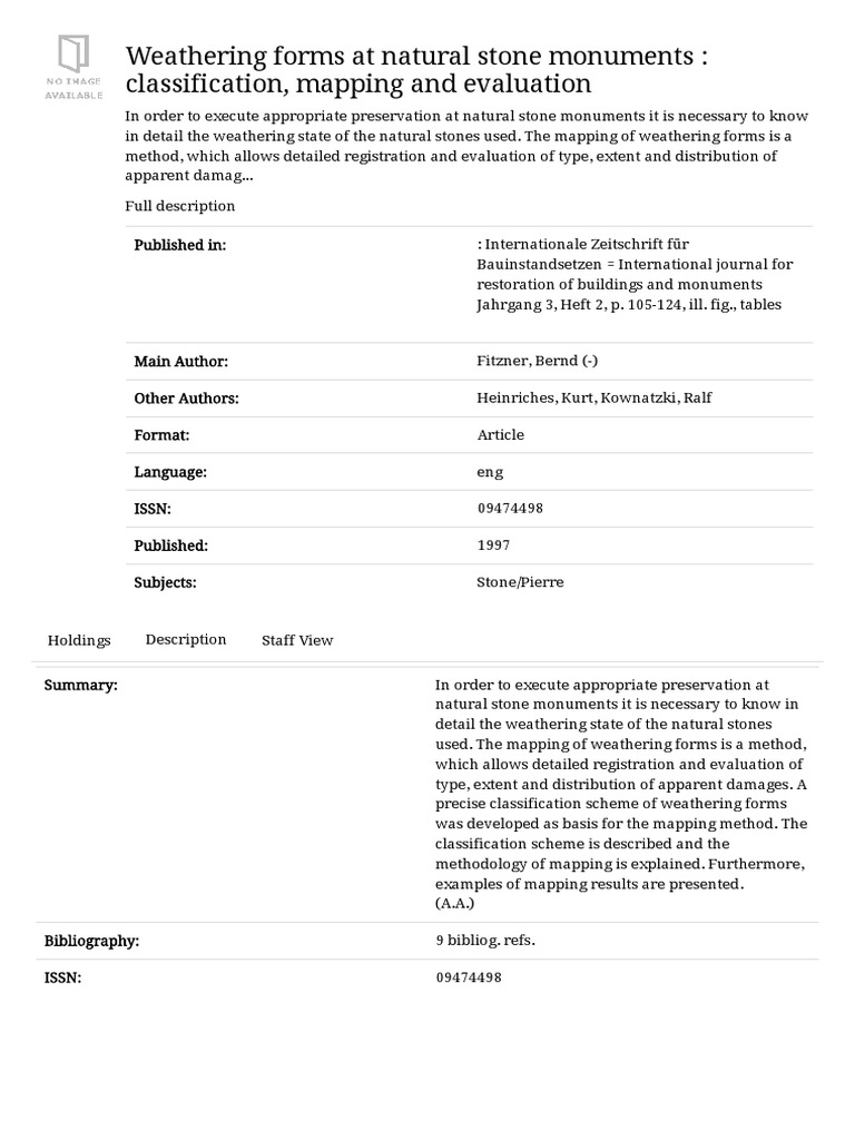 Description - Weathering Forms at Natural Stone Monuments - Classification, Mapping and ...