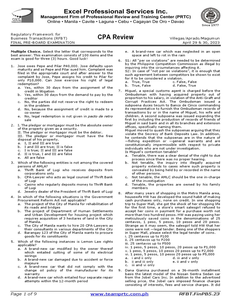 Team PRTC FPB May 2023 RFBT | PDF | Legal Liability | Corporations