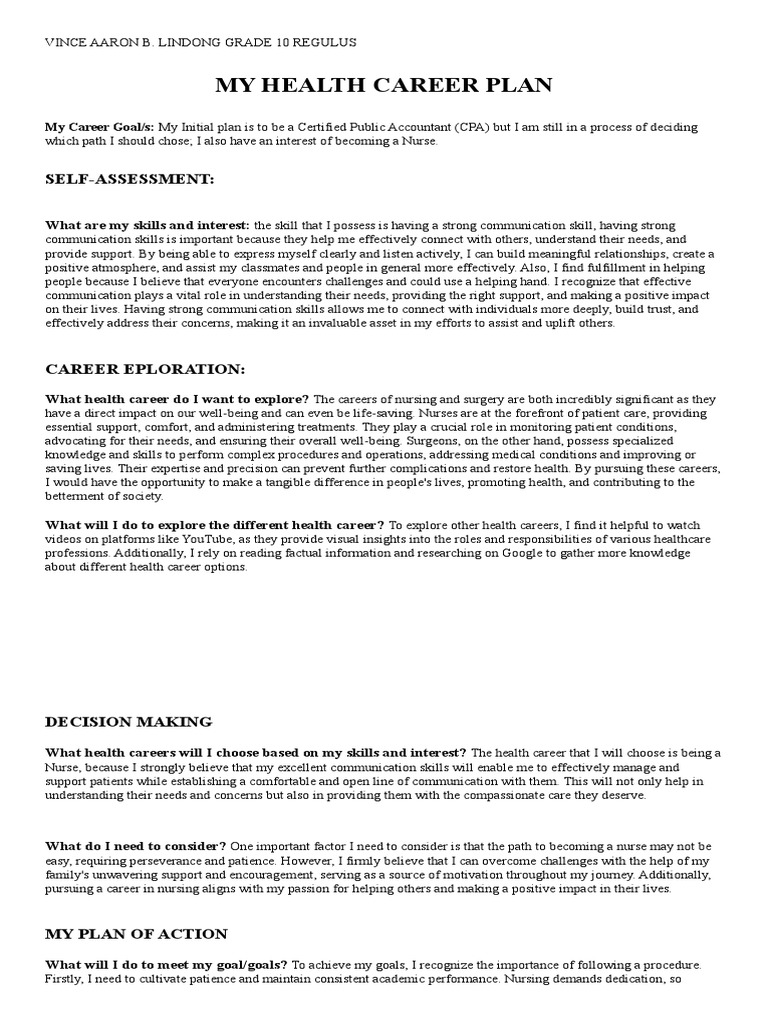 Hea TH Plan | PDF | Nursing | Goal