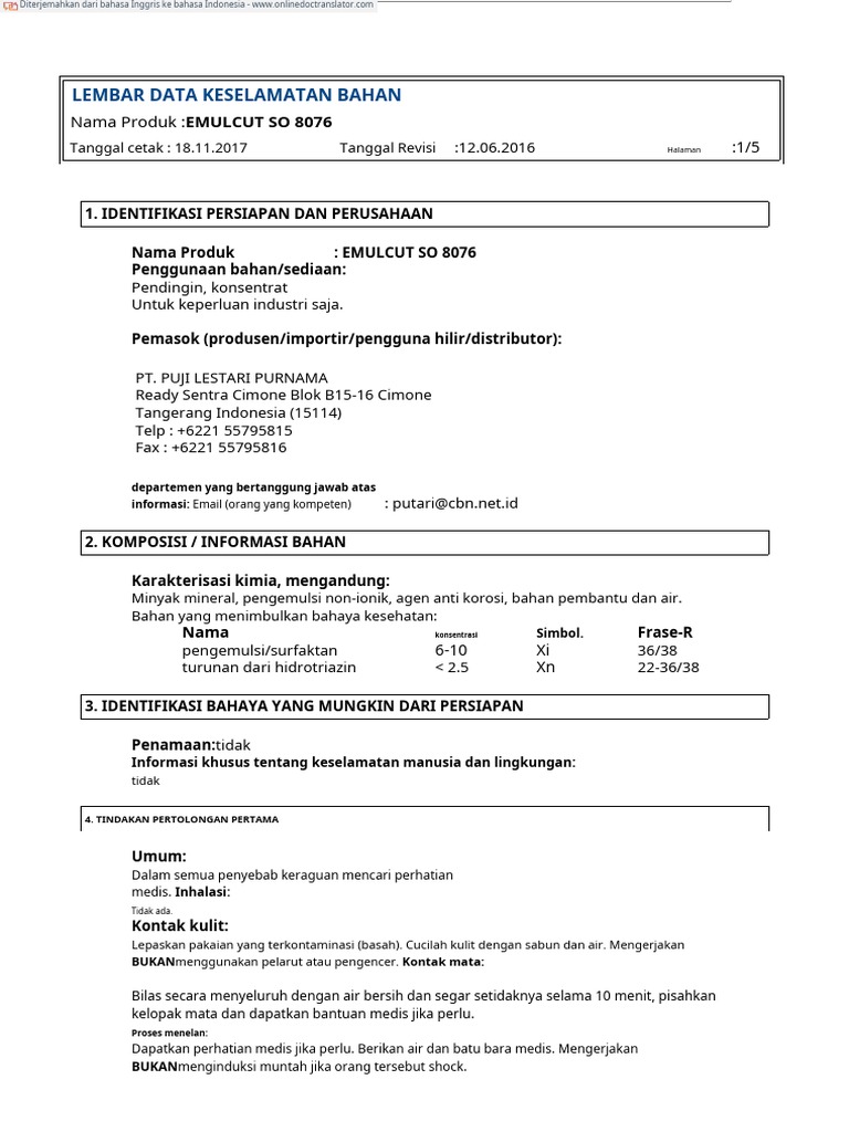 Msds Emulcut So 8076 (Pay Off) .En - Id | PDF