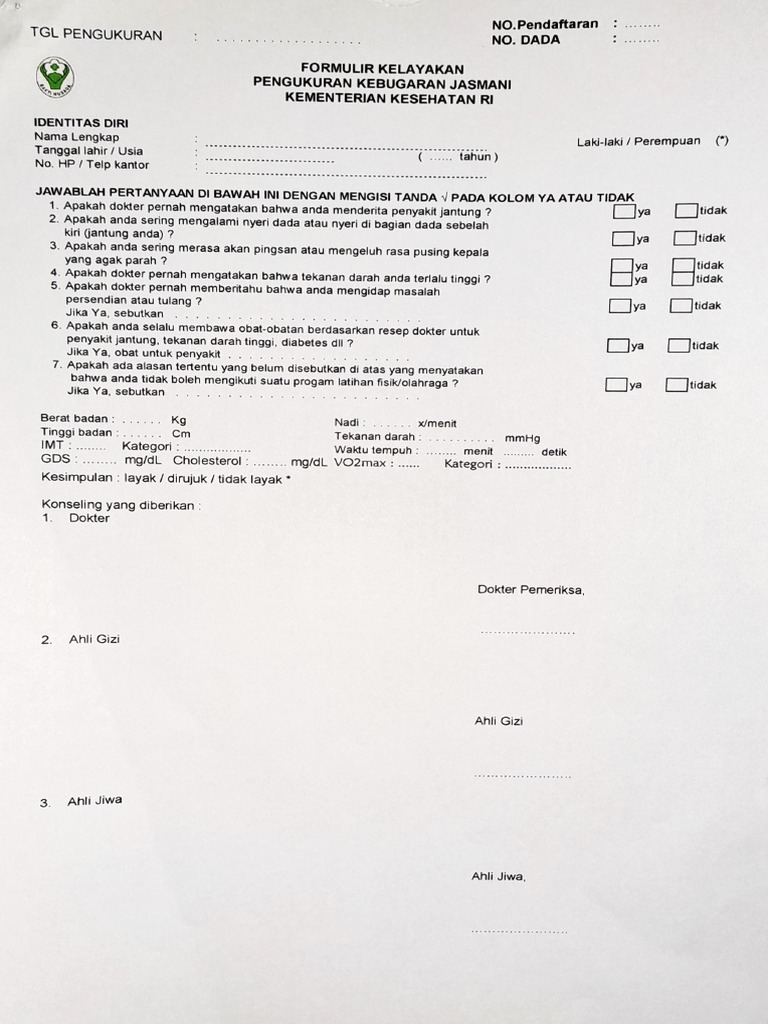 Form Par Q Kelayakan Tes Kebugaran 2023 | PDF