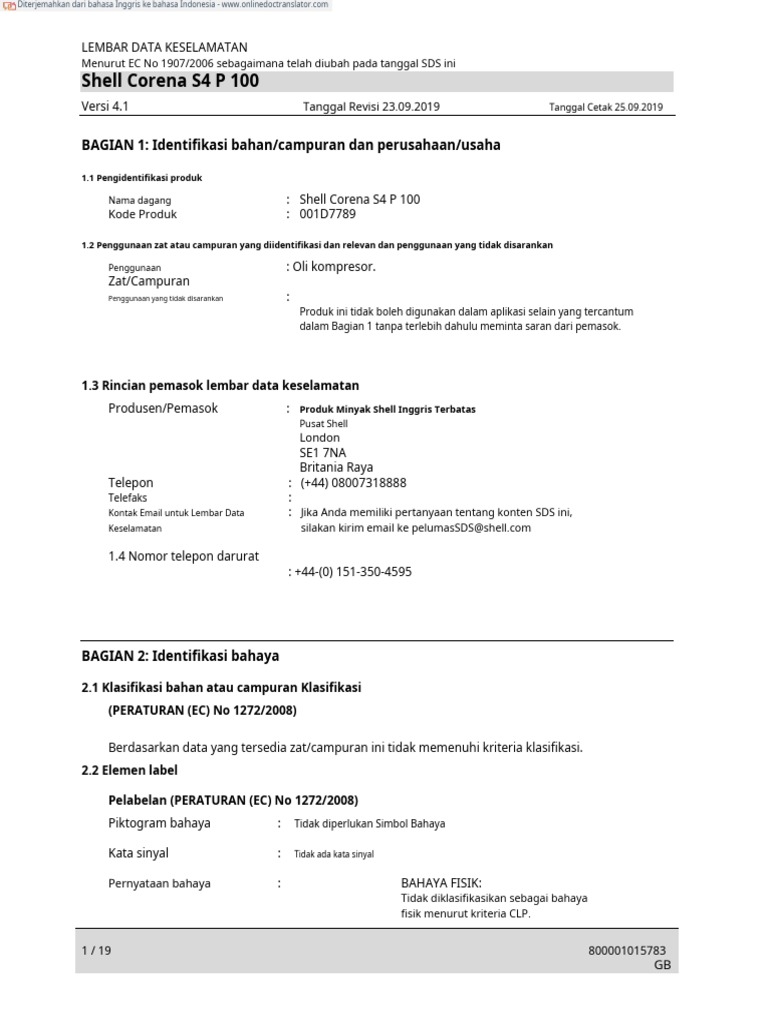 Shell Corena s4 P 100 Msds - En.id | PDF