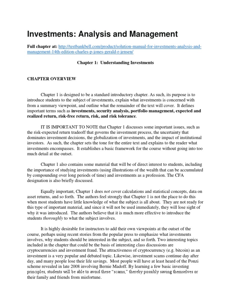 Investment Analysis: Chapter 1 Overview | PDF | Investing | Risk