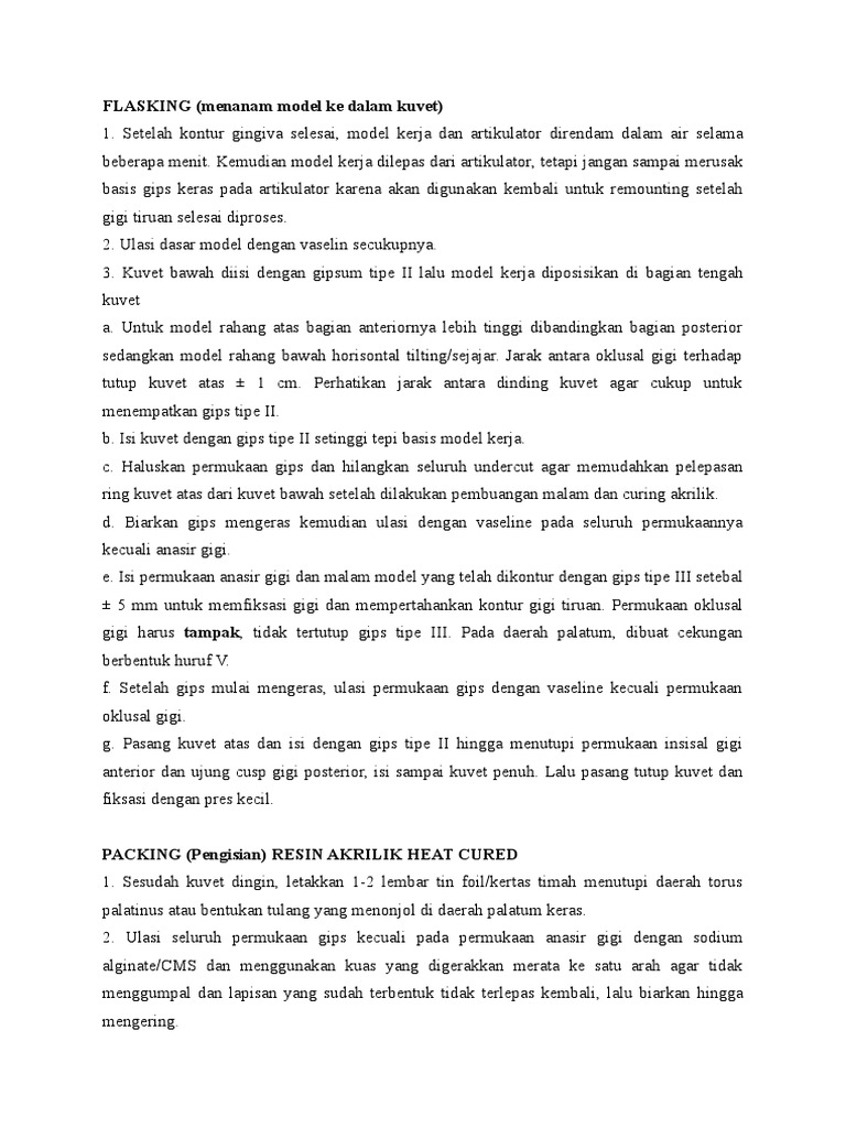 Verbal Flasking, Packing Akrilik, Dan Curing Akrilik | PDF