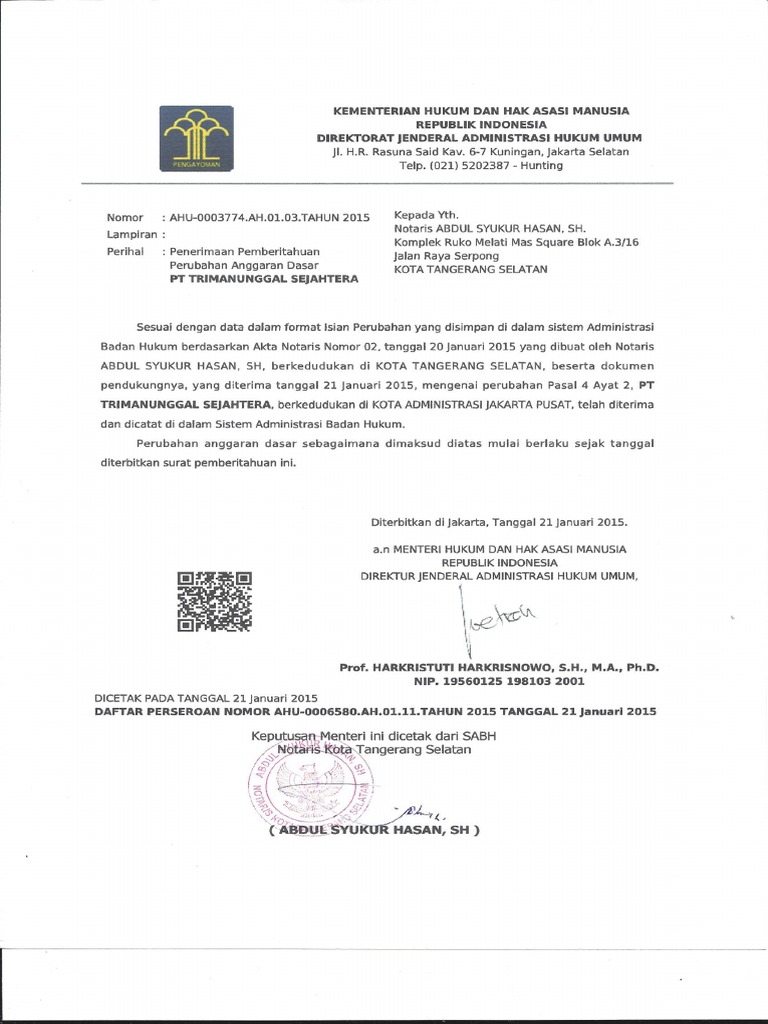 (Pad) 2015surat Kemenhum&Ham Penerimaan Pemberitahuan Perubahan ...