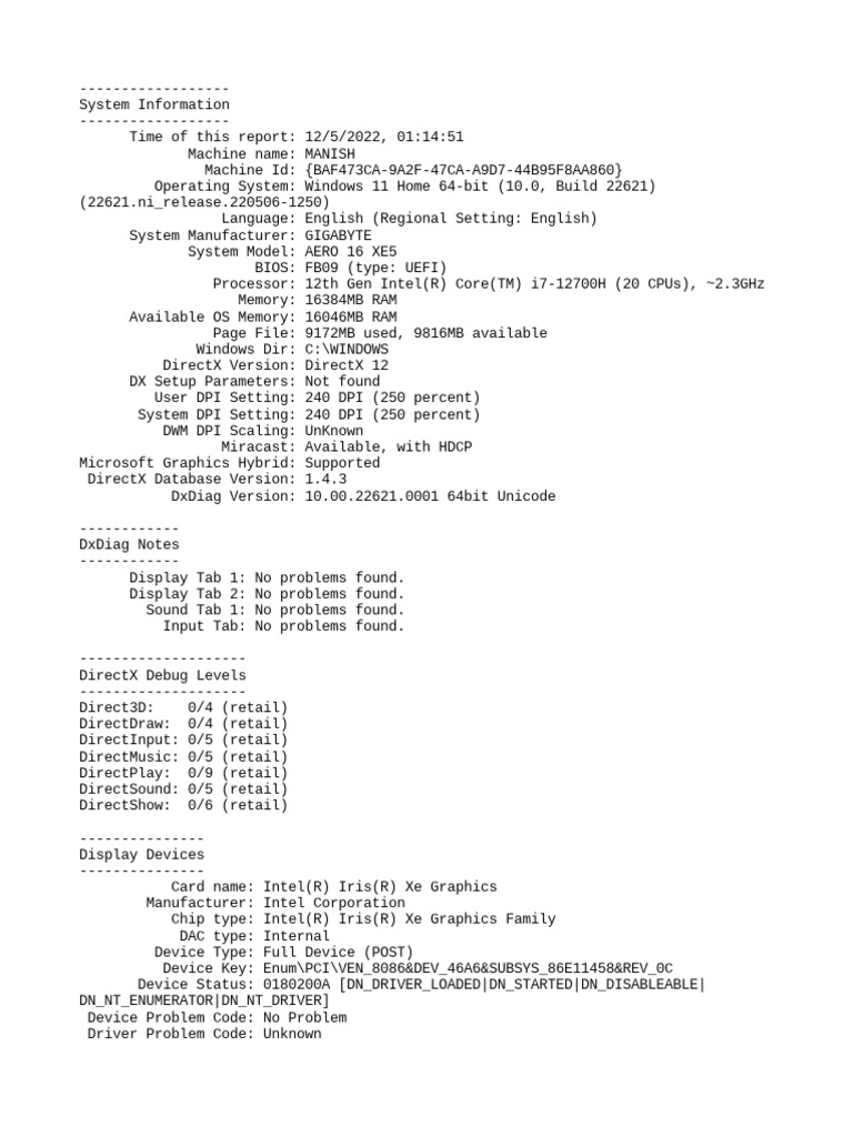 DX Diag | PDF | Device Driver | Operating System Technology