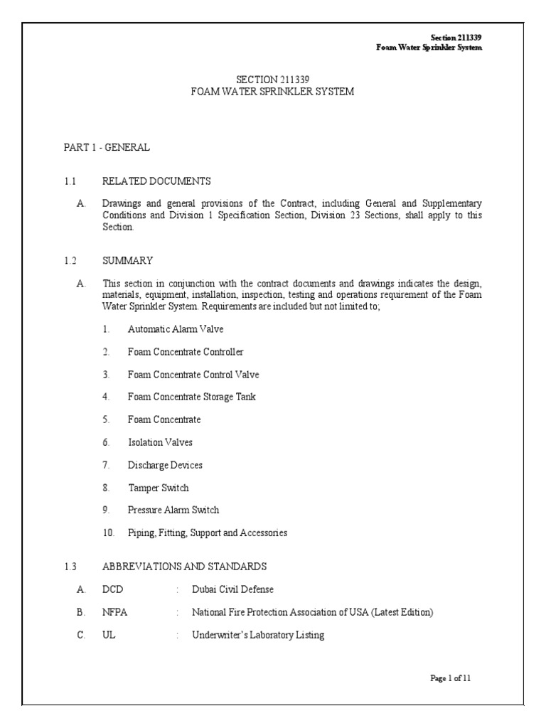 Foam Water Sprinkler System | PDF | Pipe (Fluid Conveyance) | Fire ...