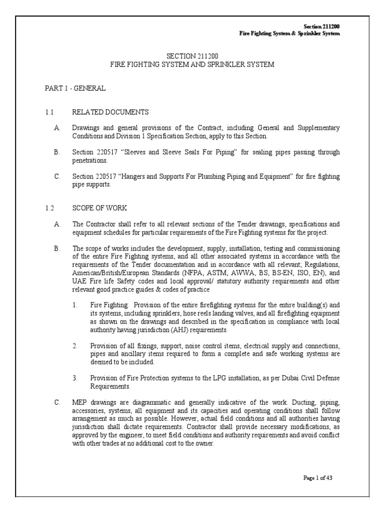 Fire Fighting and Sprinkler System Specs | PDF | Fire Sprinkler System ...