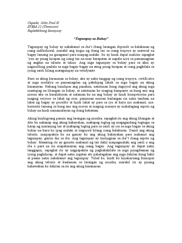Replektibong Sanaysay | PDF Replektibong Sanaysay | PDF