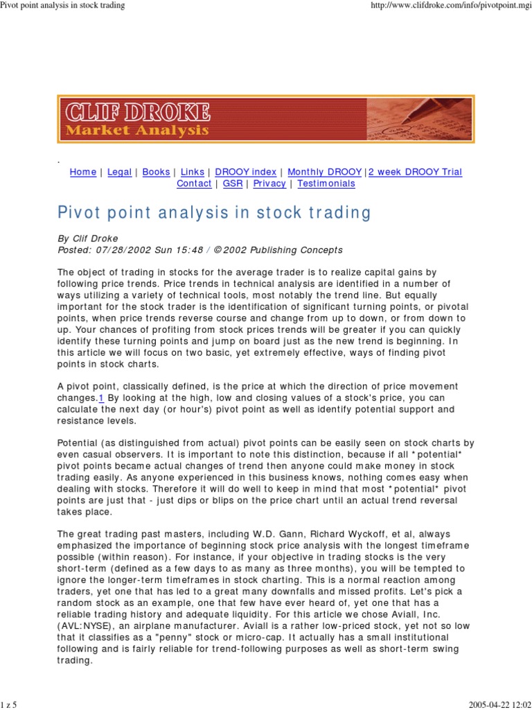 Pivot Point Analysis in Stock Trading | PDF | Stock Trader | Technical ...