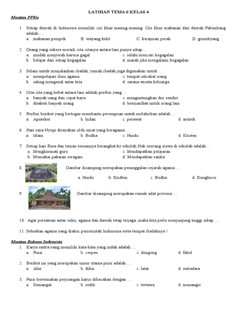 SOAL PAT KELAS IV TEMA 6 New | PDF