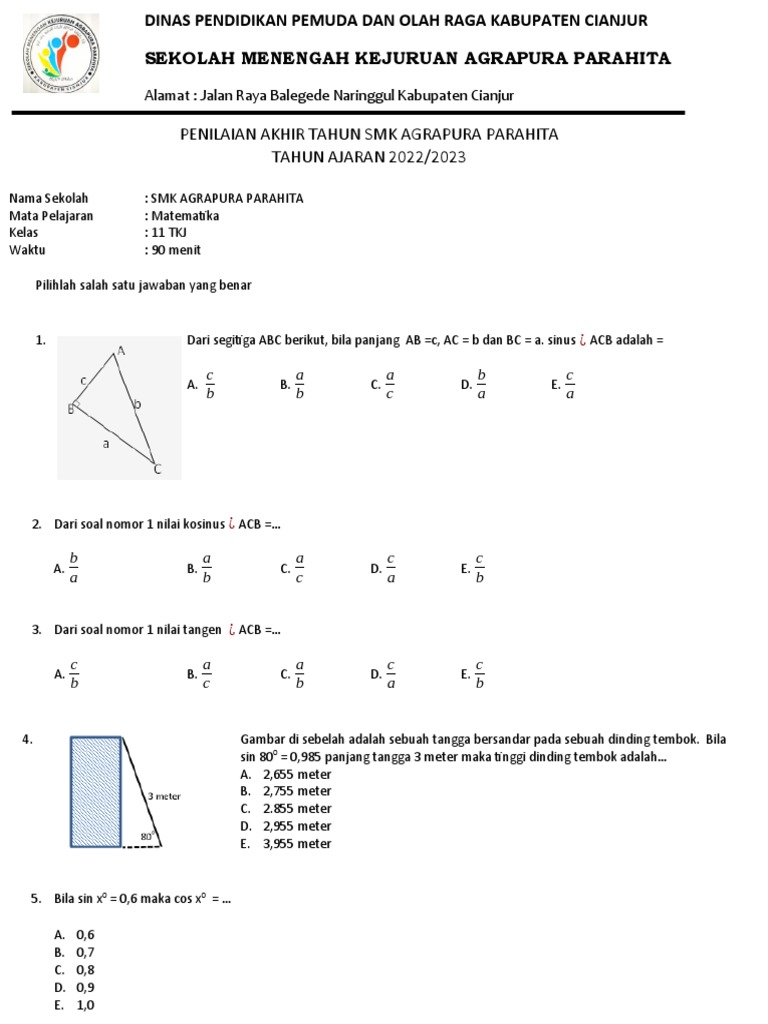 Soal Pat Mat SMK KLS 11 2023 - 054608 | PDF