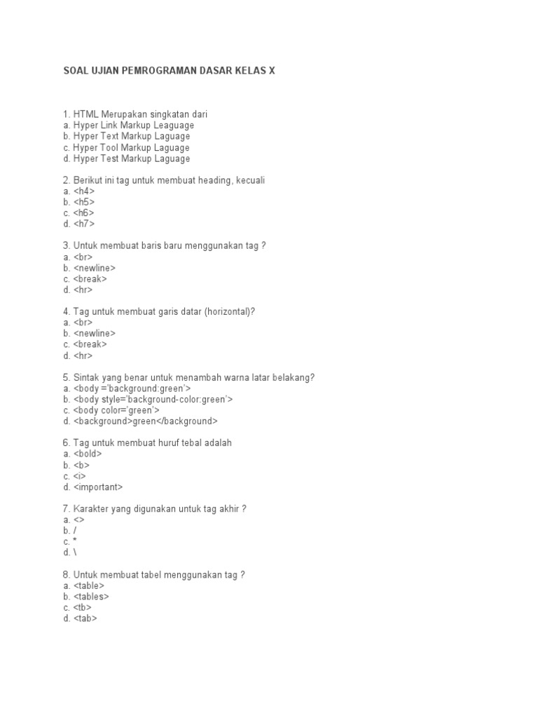 Soal Ujian Pemrograman Dasar | PDF