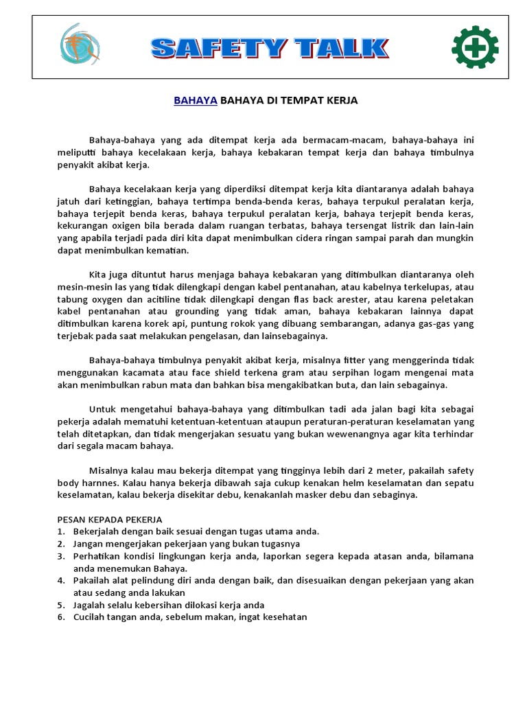 Bahaya Bahaya Di Tempat Kerja | PDF
