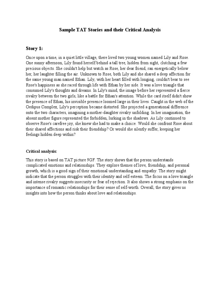 Sample TAT Stories and Their Interpretation | Download Free PDF | Grief ...