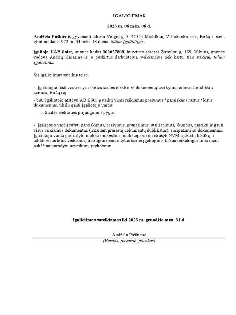 Įgaliojimas Atstovauti Interesus | PDF