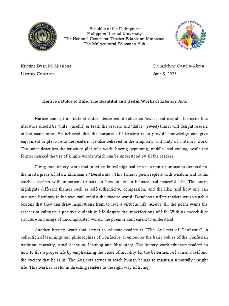 Horace Dulce Et Utile | PDF | Novels