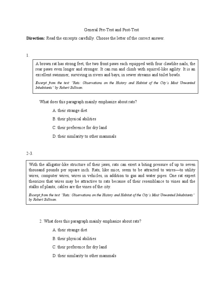 General-Pre-test-and-post-test | PDF | Rat | Organisms