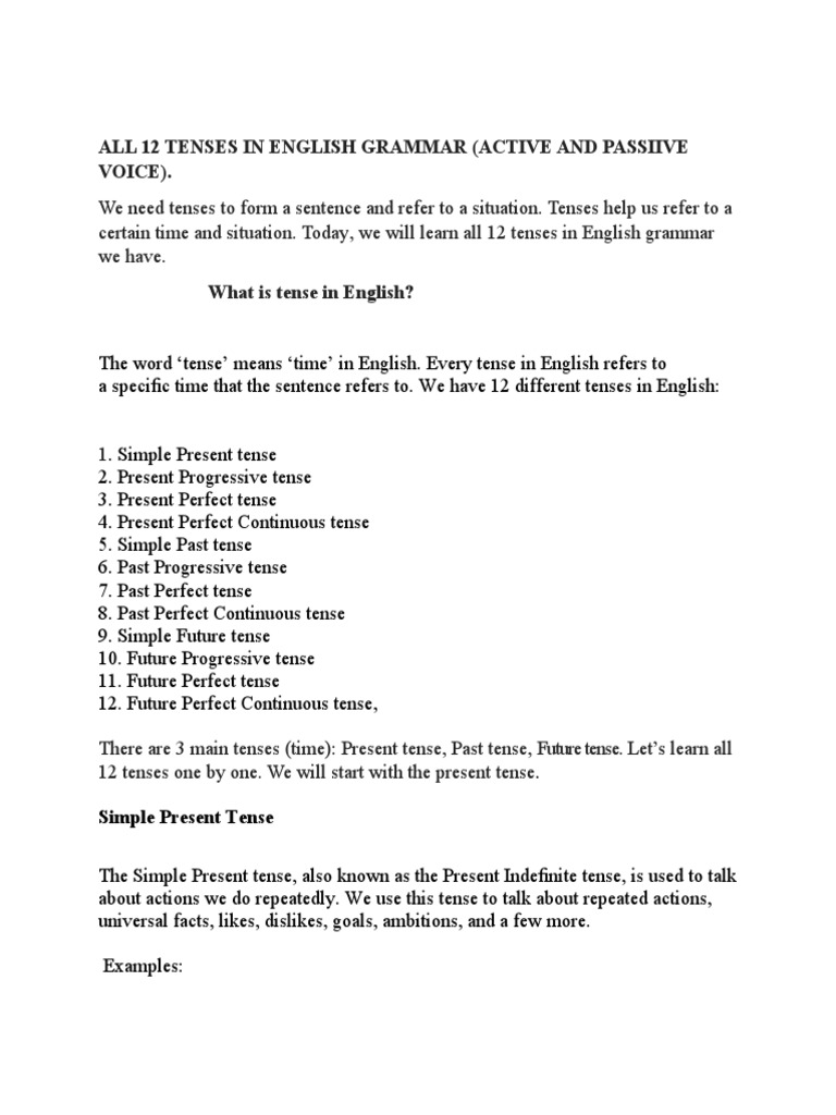 12 Tenses in English Grammar | PDF | Perfect (Grammar) | Grammatical Tense