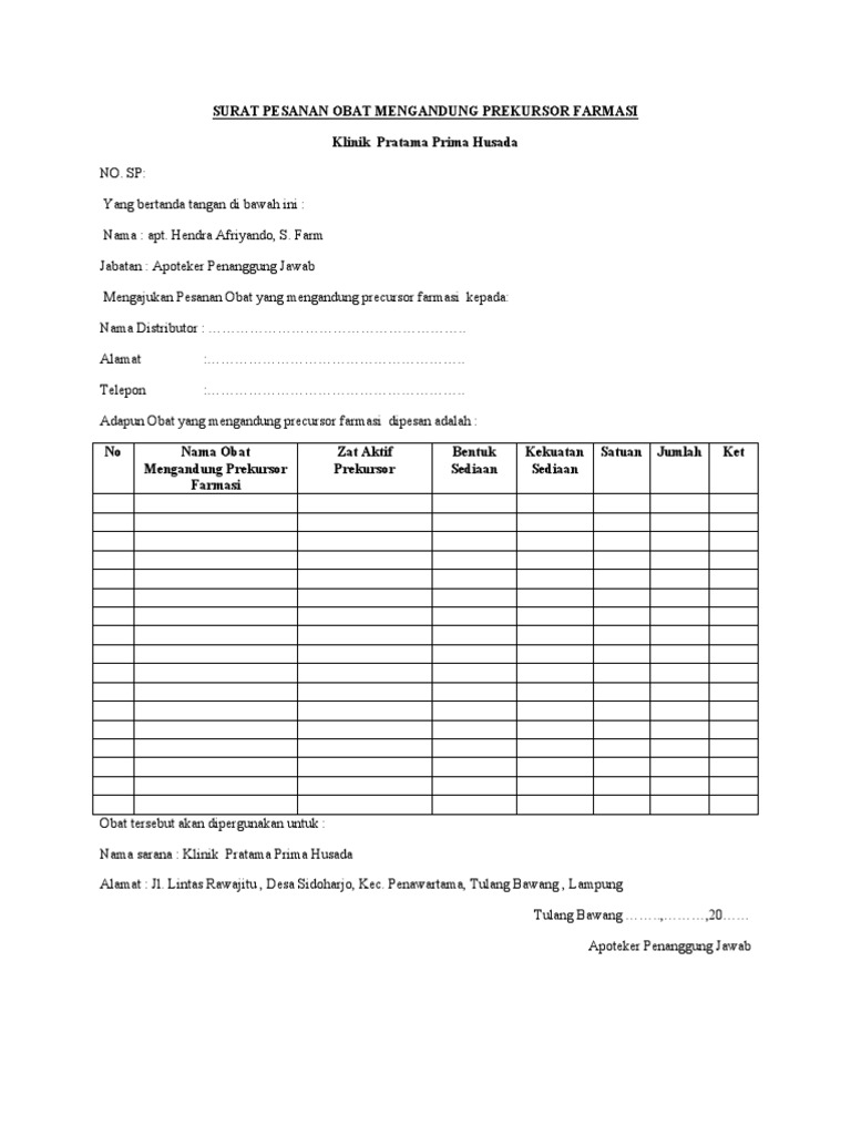 SURAT PESANAN OBAT Prekursor | PDF