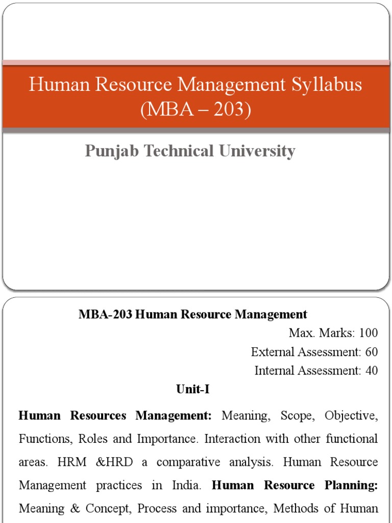 Human Resource Management Syllabus (MBA - 203) : Punjab Technical ...