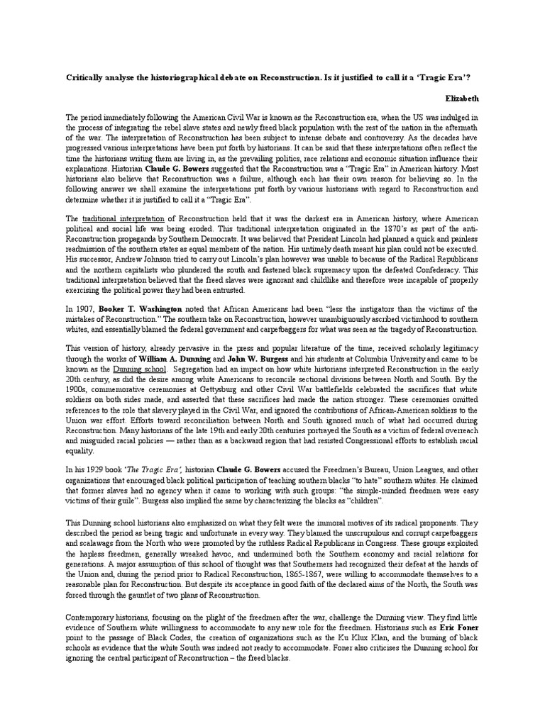 Historiographical Debate on Reconstruction | PDF | Reconstruction Era ...