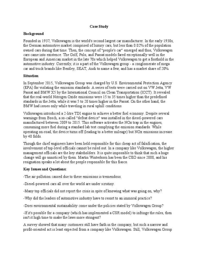 Case Study | PDF | Volkswagen | Volkswagen Group