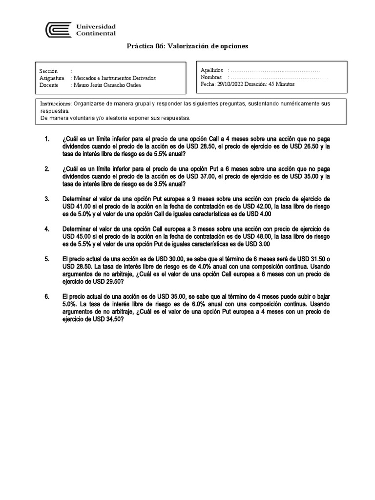 Práctica 06 - Opciones 2022-20 | PDF