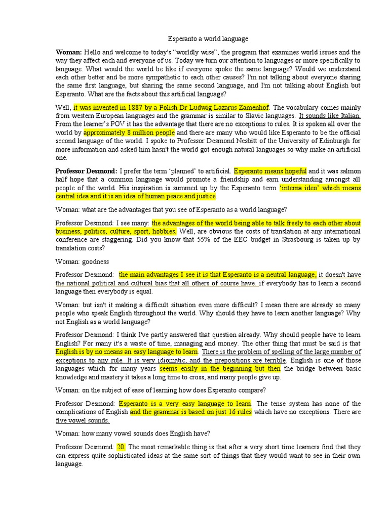Esperanto A World Language | PDF | English Language | Linguistics