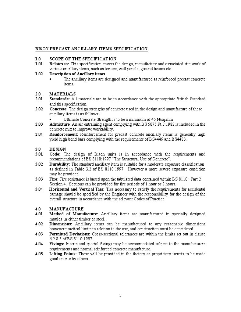 Bison Pre Cast Ancillary Items Specification | PDF | Precast Concrete ...