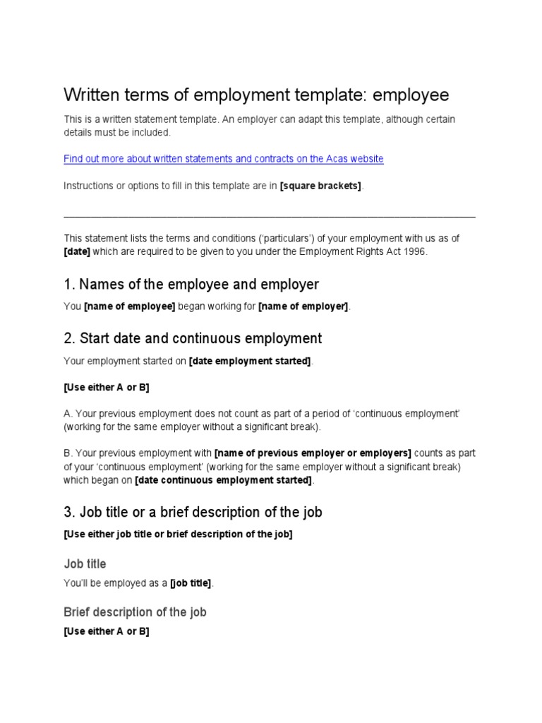 template-for-written-terms-of-employment-employee_2 | PDF | Employment ...