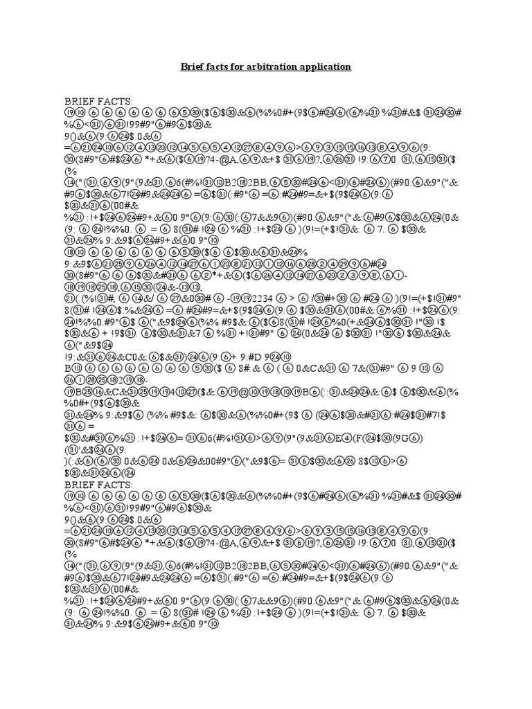 Brief Facts For Arbitration Application | PDF | Legal Concepts | Business