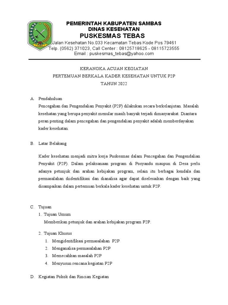 KAK Pertemuan Berkala Kader P2P Tahun 2022 | PDF | Karier & Perkembangan | Pengembangan Diri