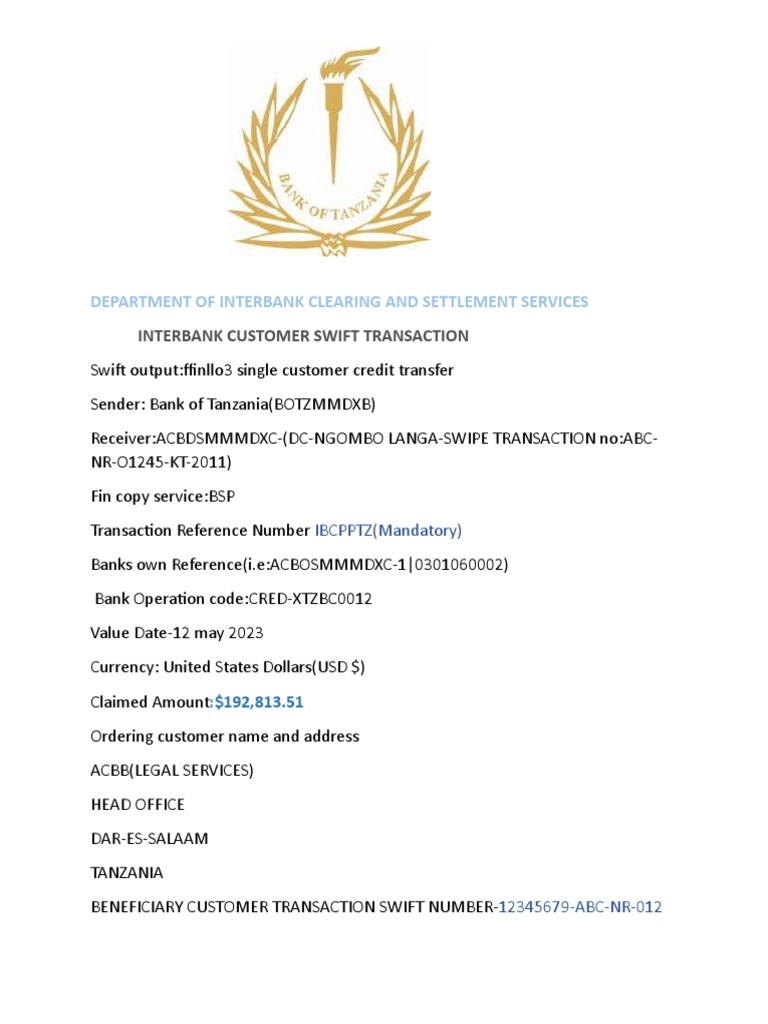 Interbank Customer Transaction Swift | PDF
