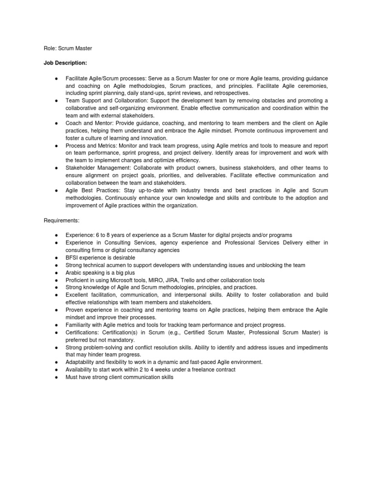 Scrum Master JD | Download Free PDF | Agile Software Development | Scrum (Software Development)